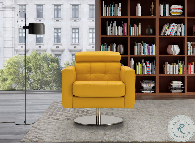 Milo Yellow Leather Swivel Accent Chair | HomeGalleryStores.com | Milo-YEL