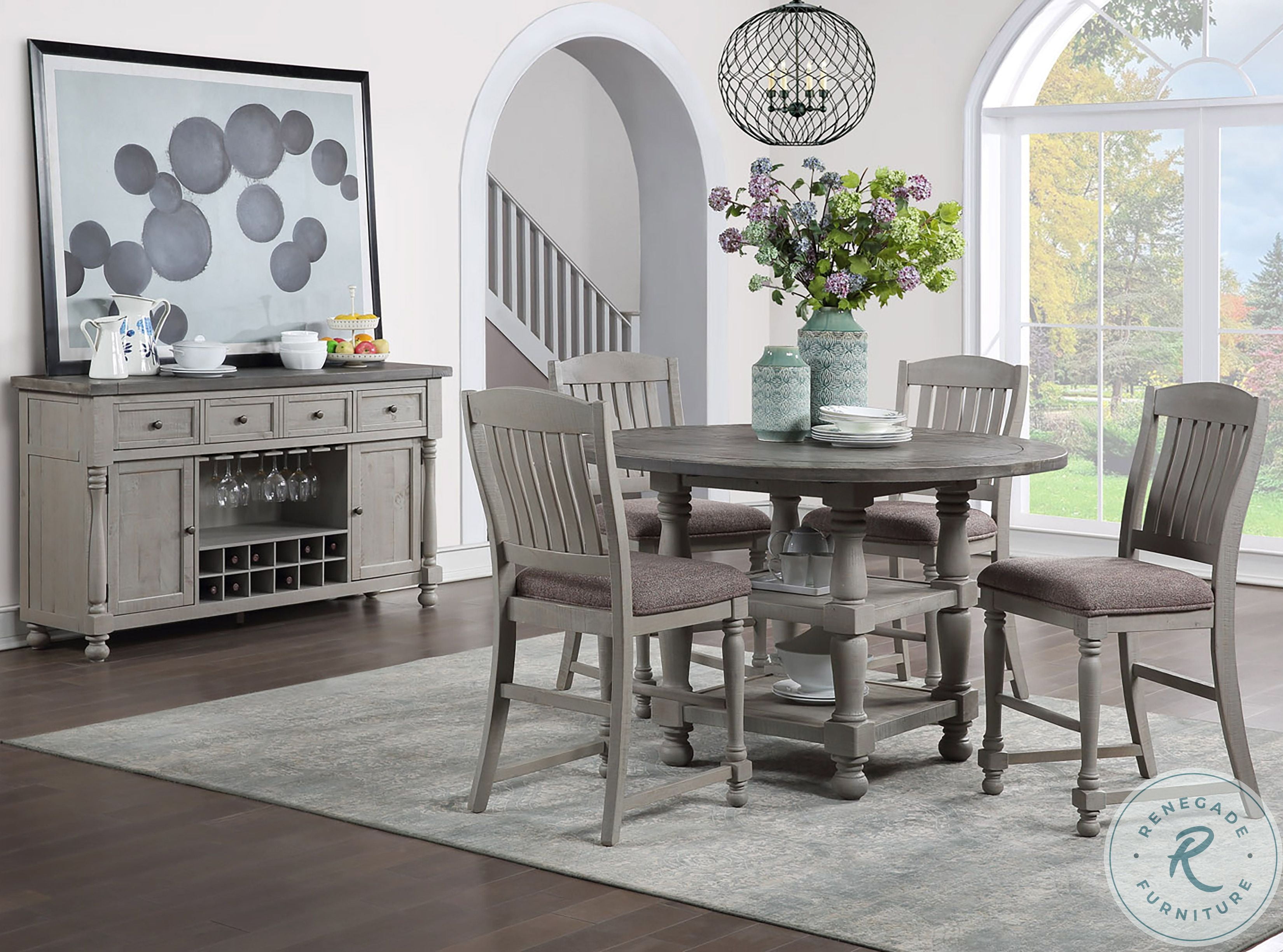 Lorraine Distressed Gray Round Counter Height Dining Room Set ...