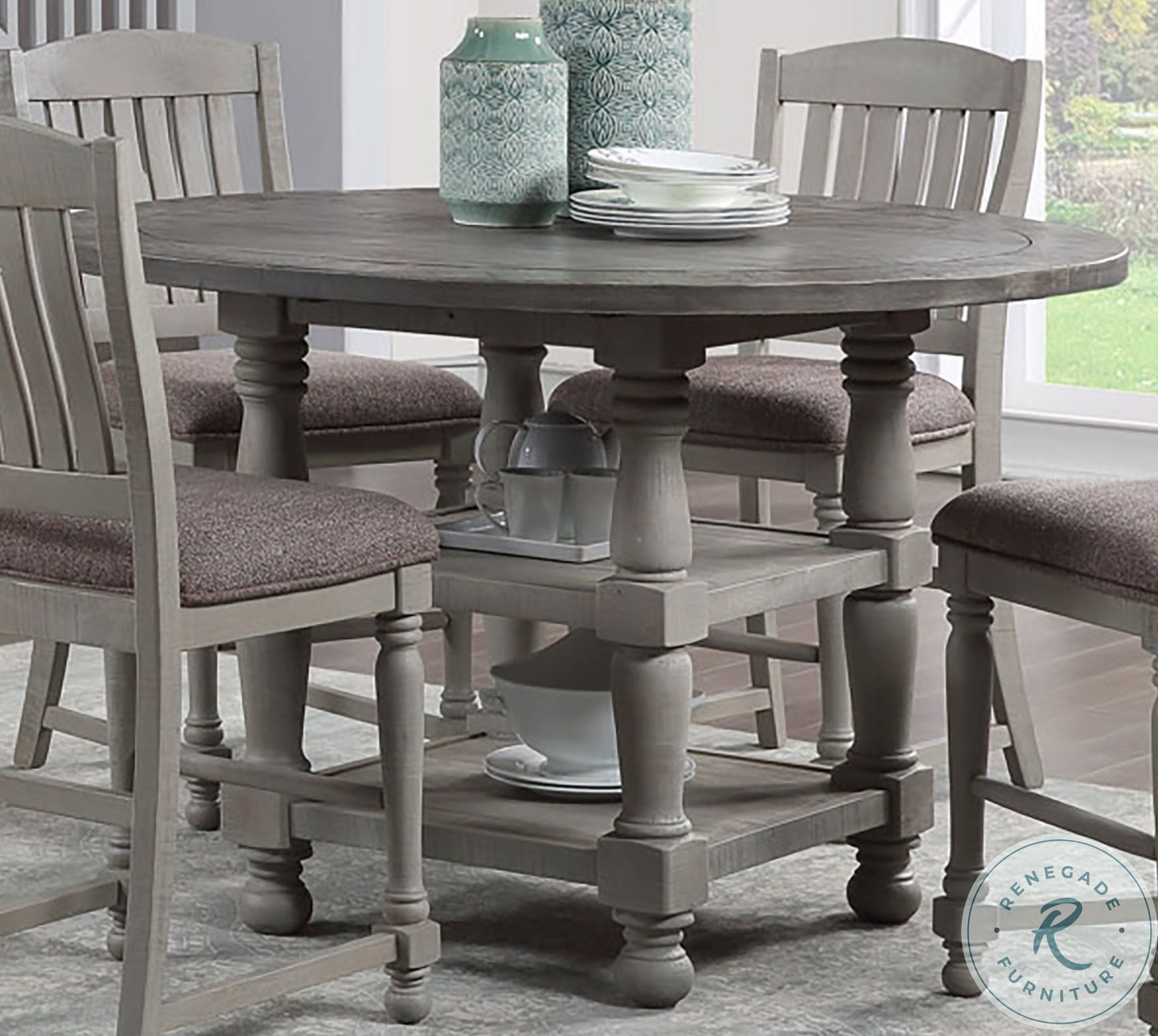 Lorraine Distressed Gray Round Counter Height Dining Room Set ...