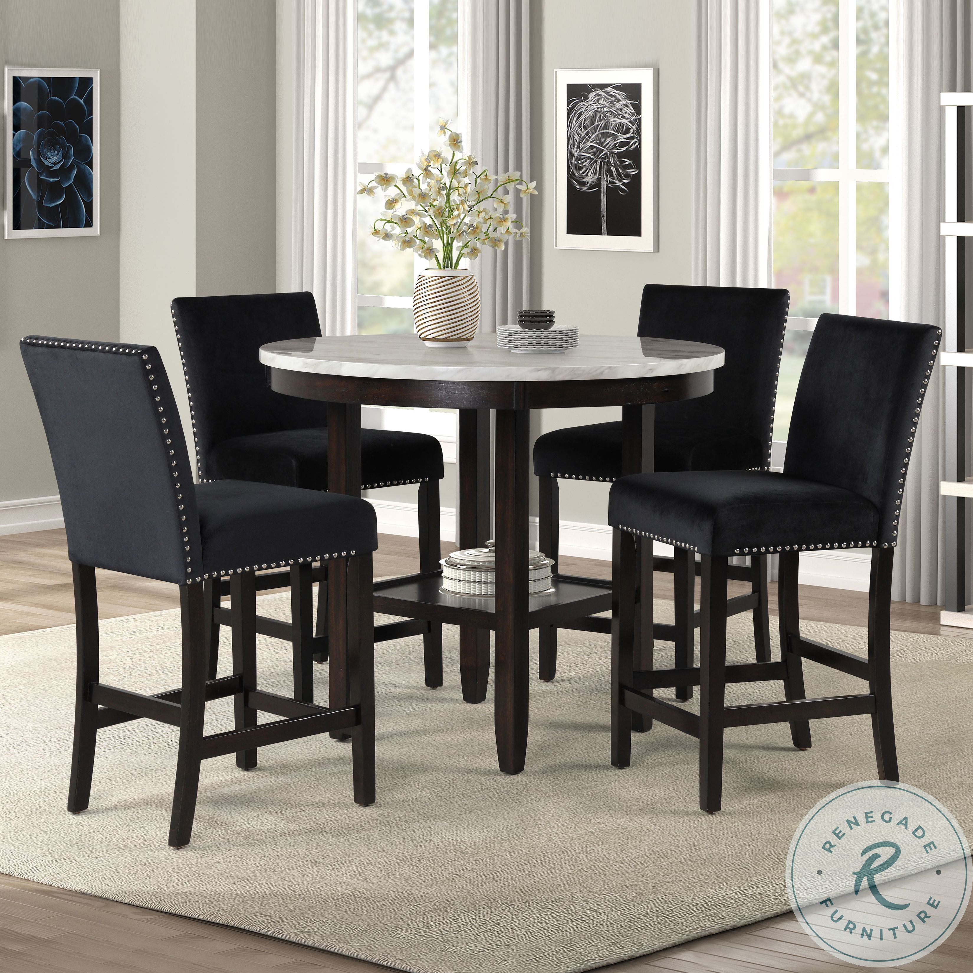 Celeste Espresso And White 42" Round Counter Height Dining Room Set ...