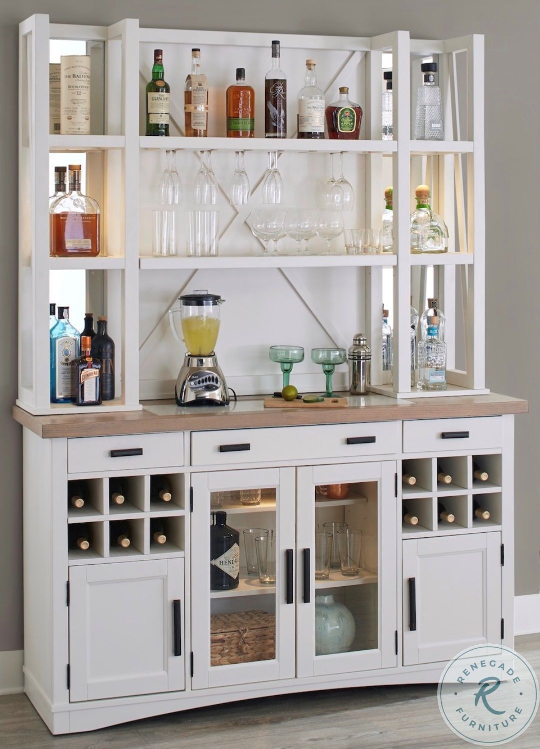 Americana Modern Cotton 66" Quartz Insert Buffet with Open Hutch From ...