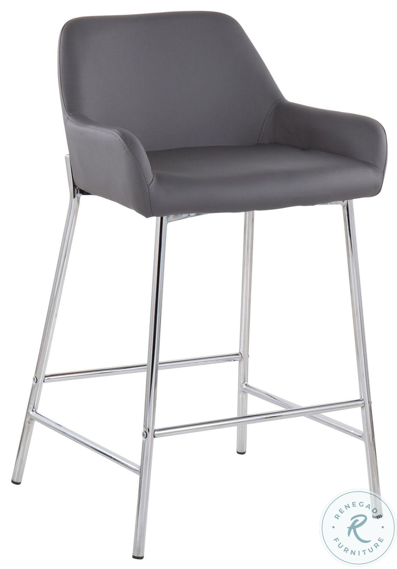 Daniella Grey PU And Chrome Metal Counter Height Stool Set of 2 ...