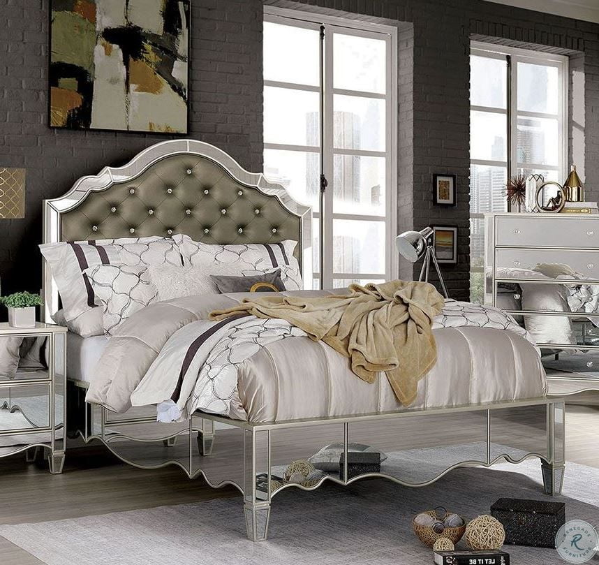 Eliora Silver Upholstered Queen Panel Bed | HomeGalleryStores.com ...