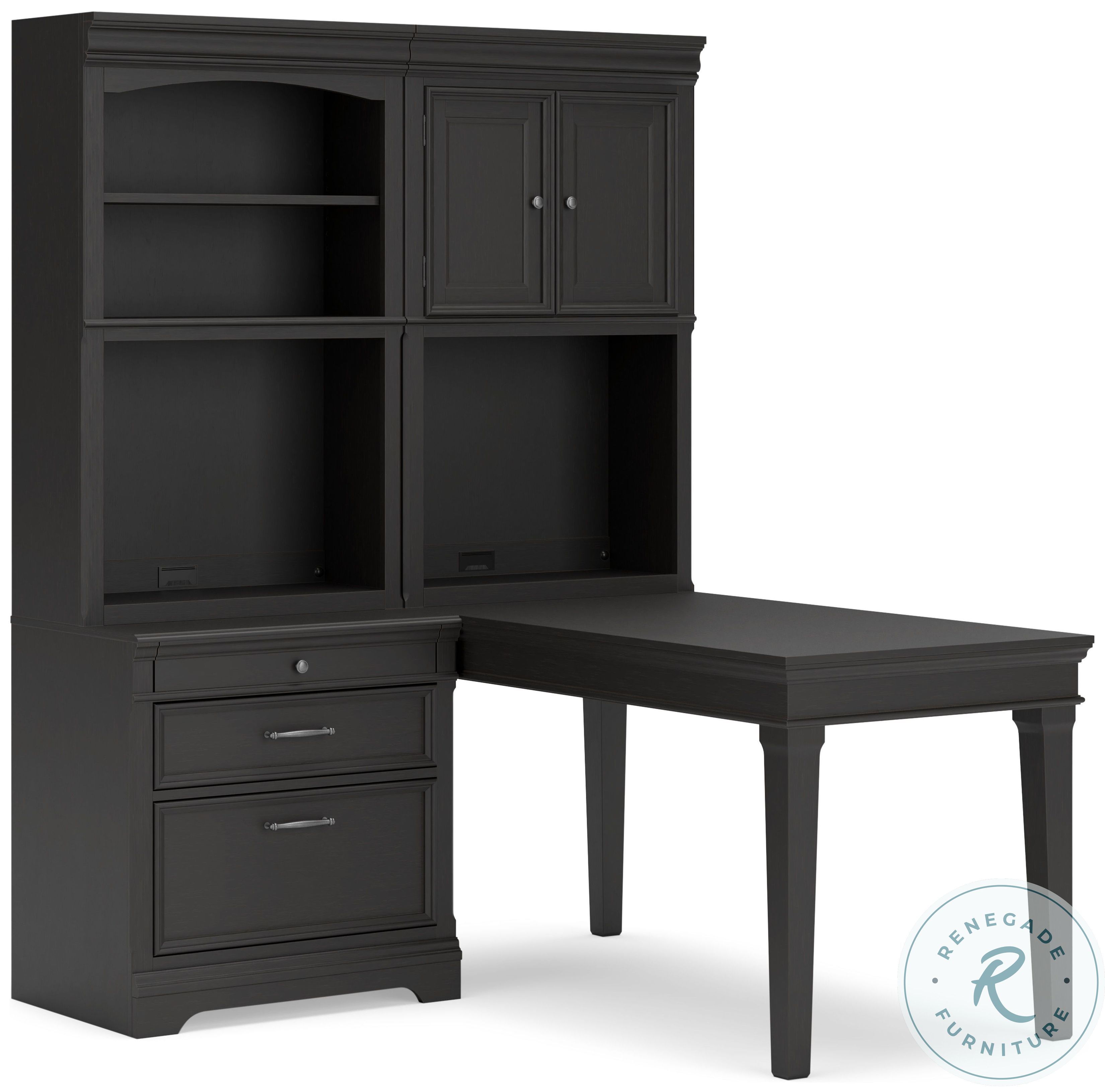 Beckincreek Black Home Office Set With Single Bookcase And Hutch ...