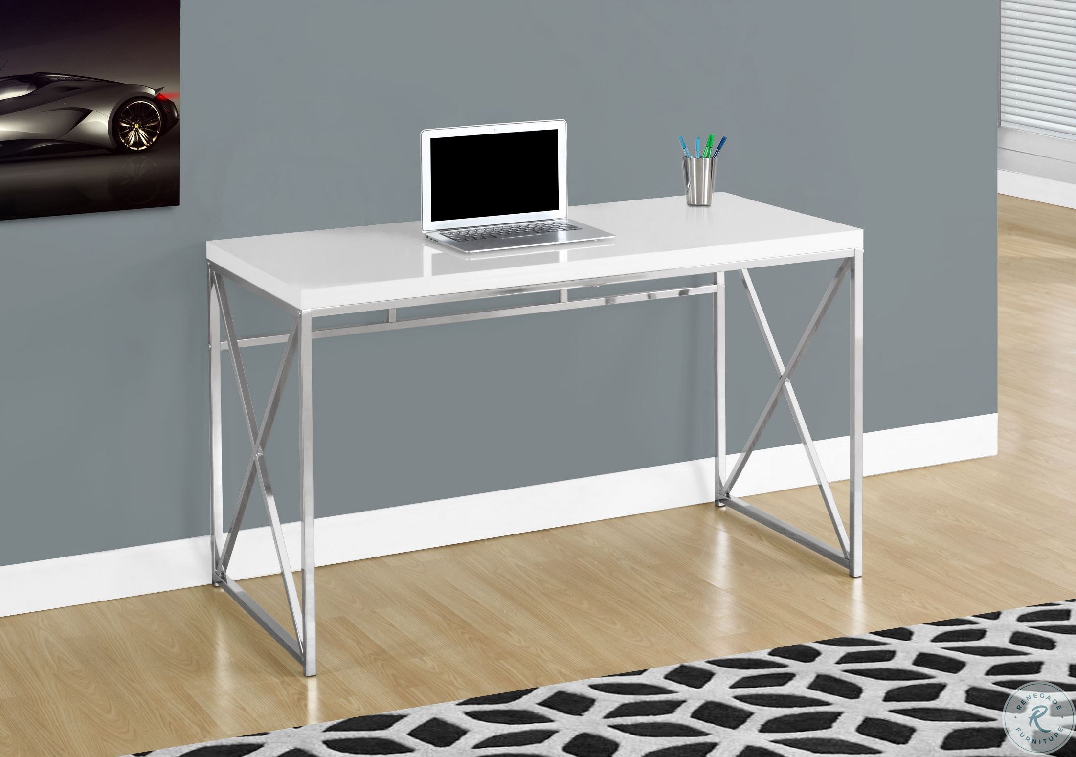 Glossy White 48" Computer Desk | HomeGalleryStores.com | 7205