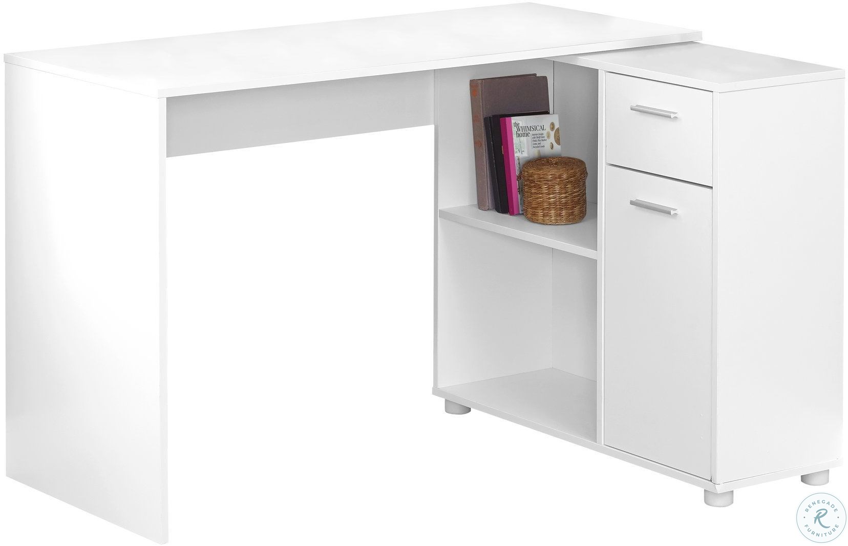 46" White Computer Desk with Storage Cabinet | HomeGalleryStores.com | 7350
