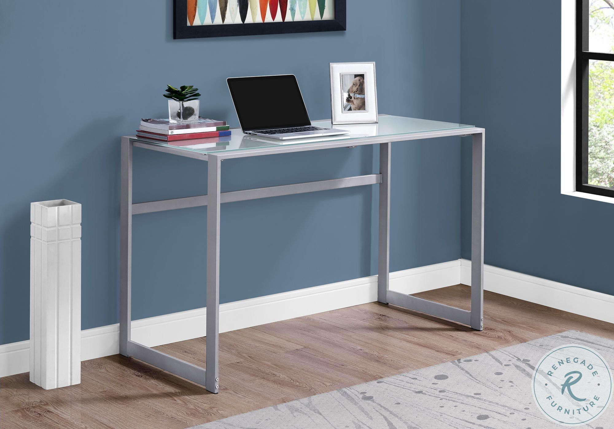 Silver Metal 48" Computer Desk | HomeGalleryStores.com | 7380