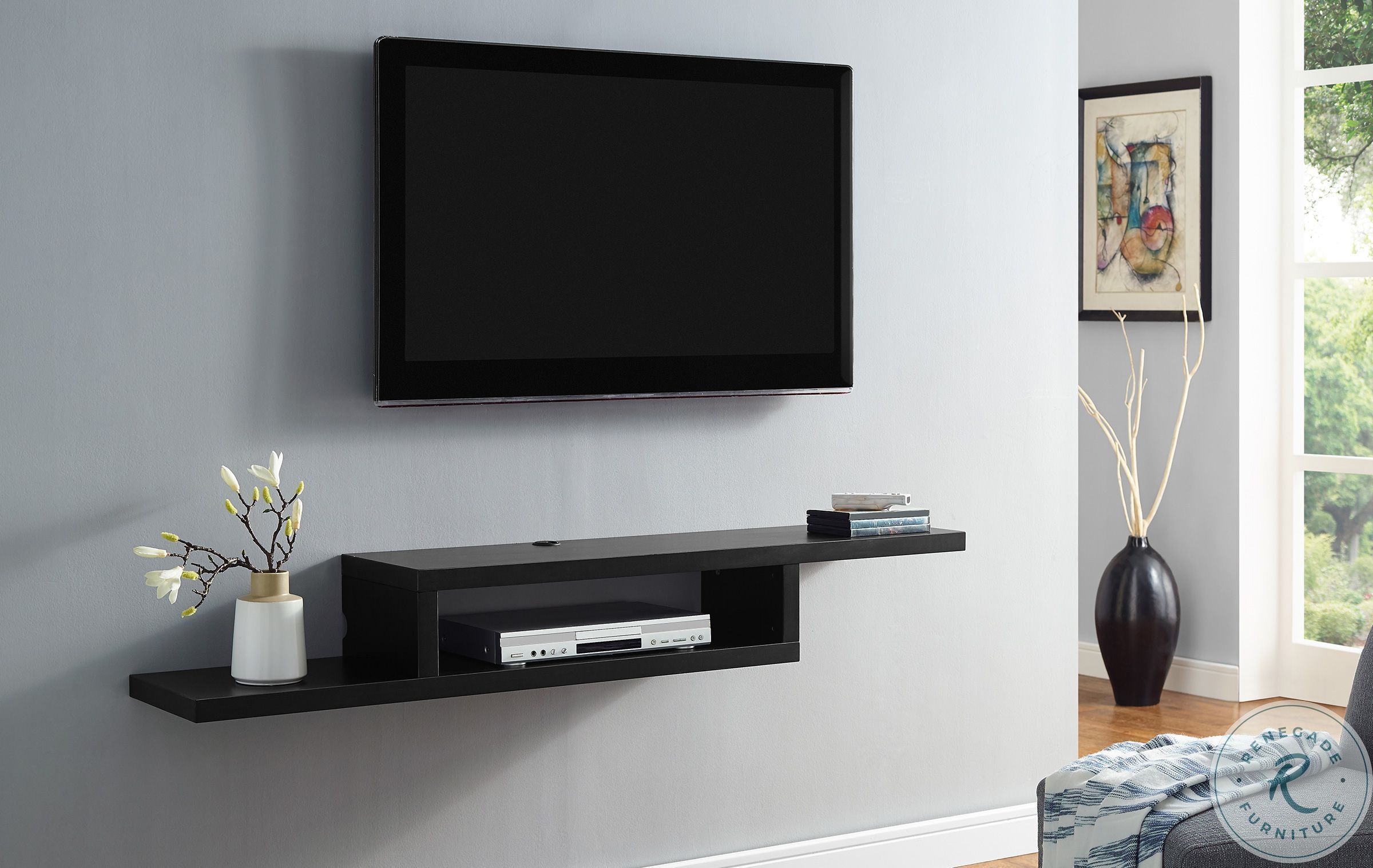 Wall Mounted Laminated Black 60" Asymmetrical Wall Mount Console ...