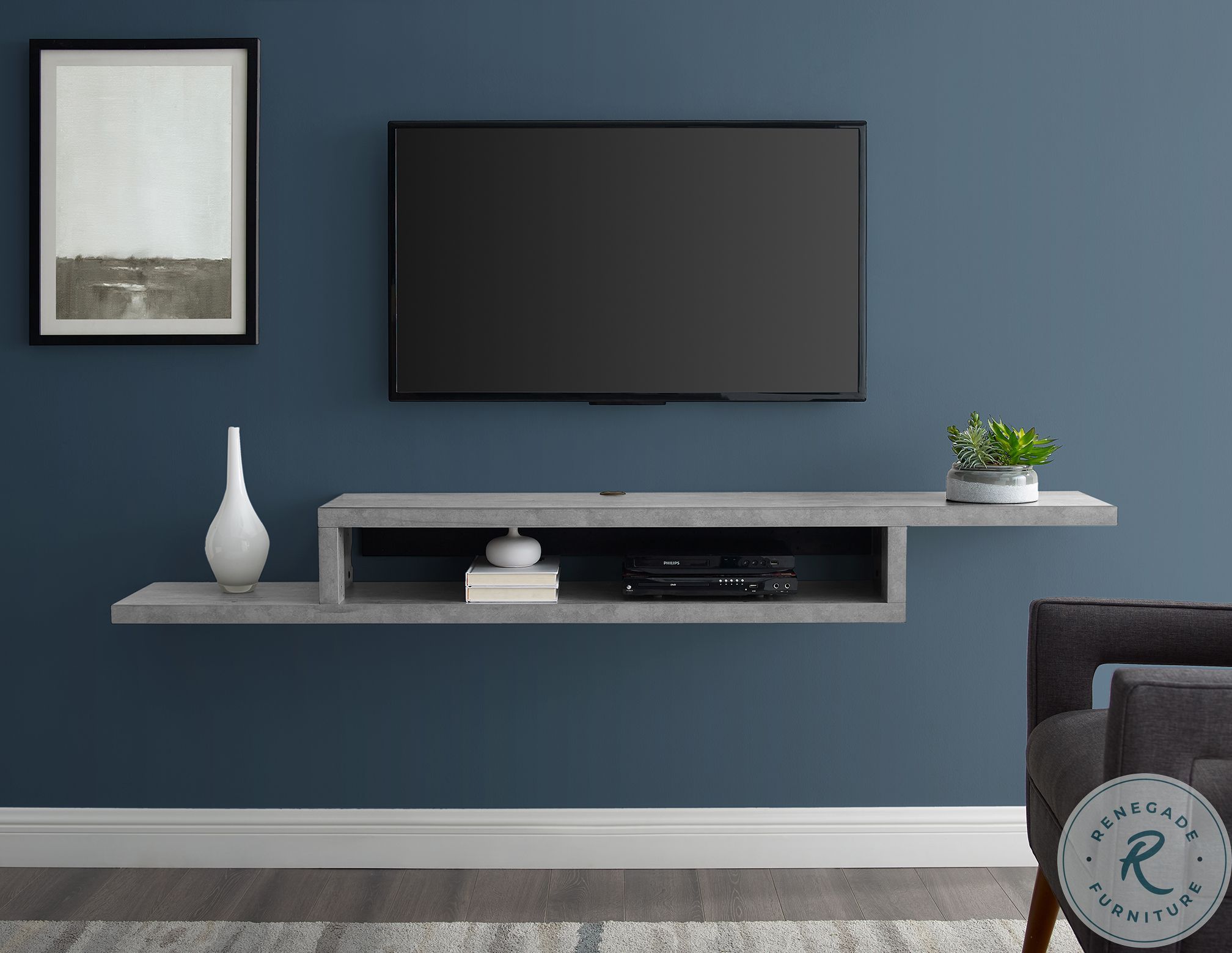 Wall Mounted Laminated Skyline Gray 72" Asymmetrical Wall Mount Console ...