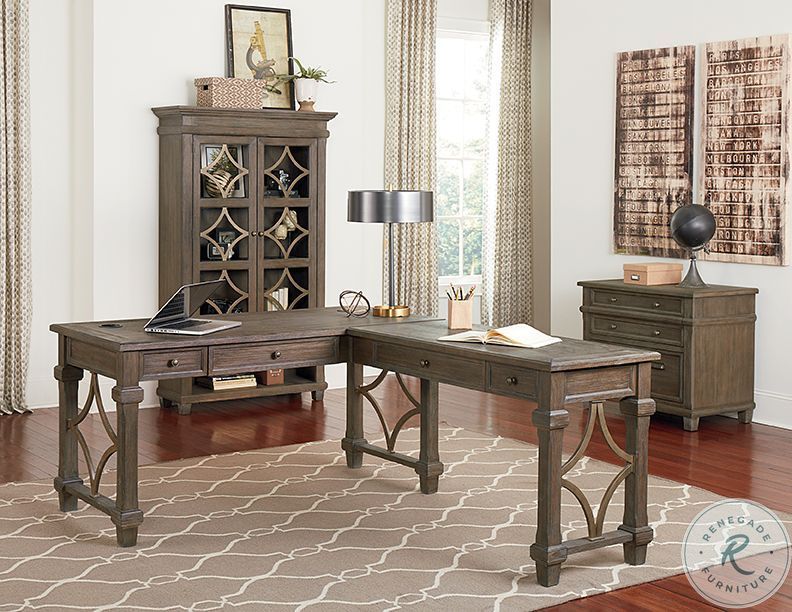 Carson Weathered Gray Brown L Shaped Desk | HomeGalleryStores.com ...