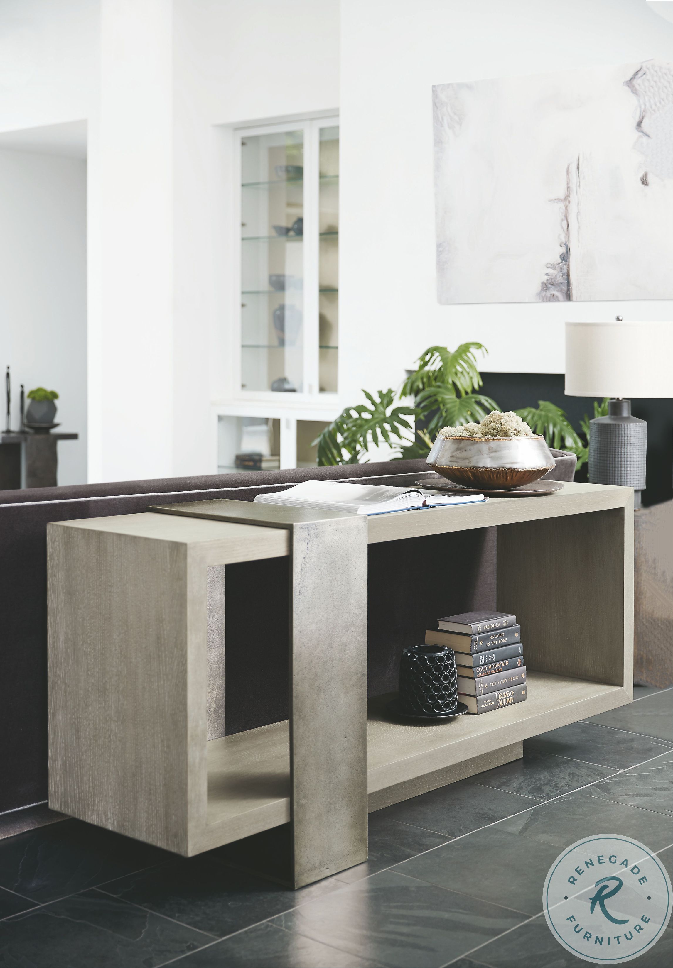 Linea Cerused Greige And Textured Graphite Metal Console Table ...