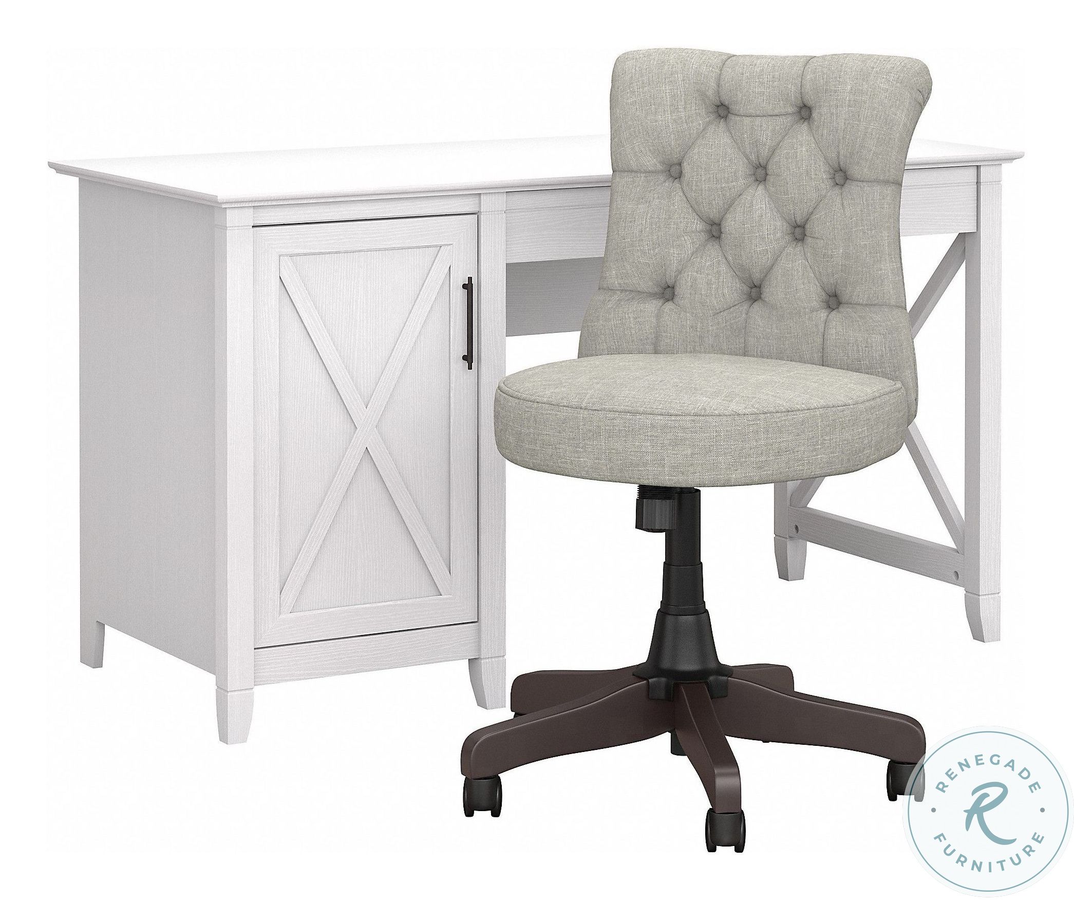 Key West Pure White Oak 54" Computer Desk With Storage And Mid Back ...