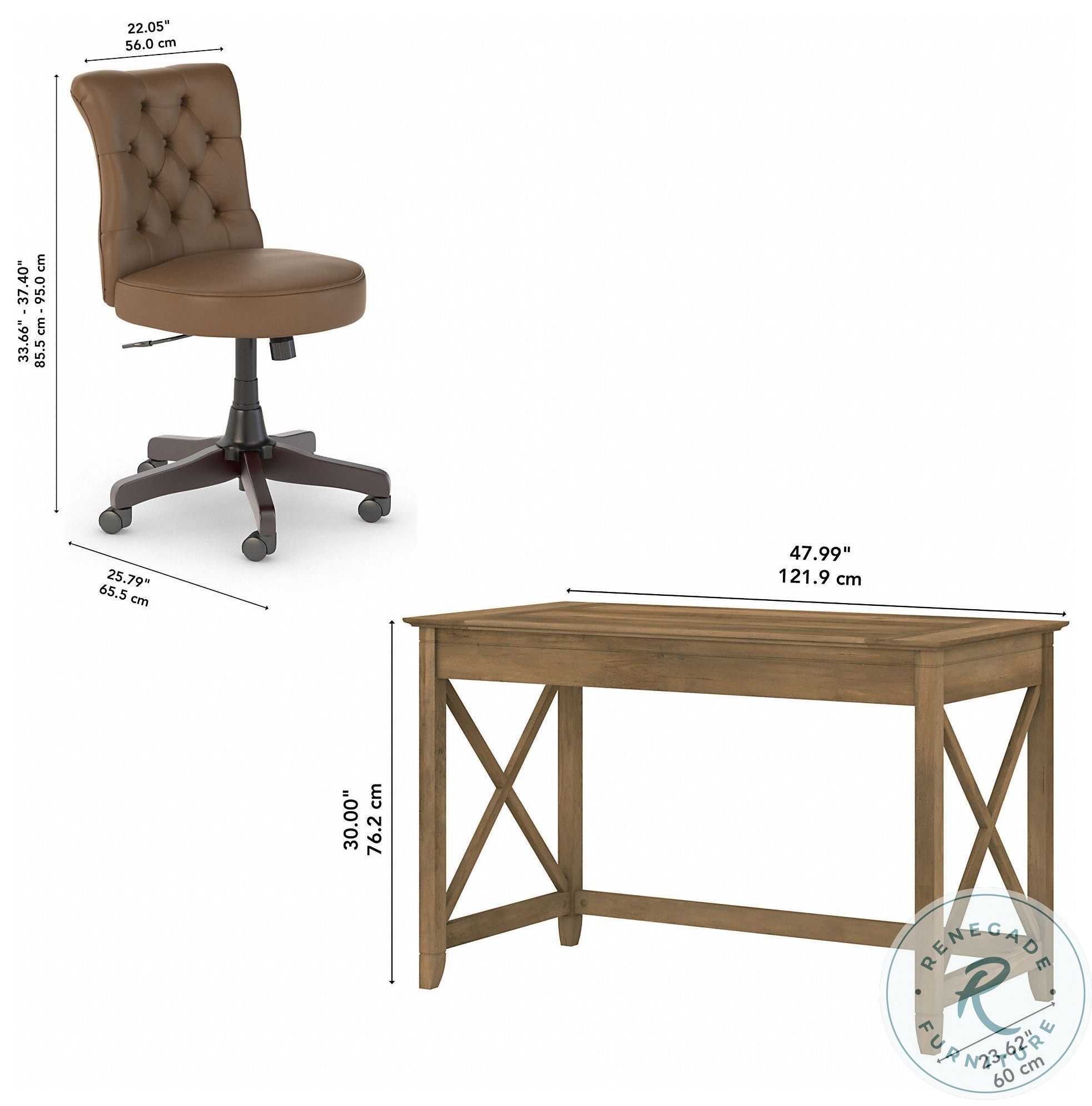 Key West Reclaimed Pine 48" Writing Desk with Mid Back Tufted Office ...