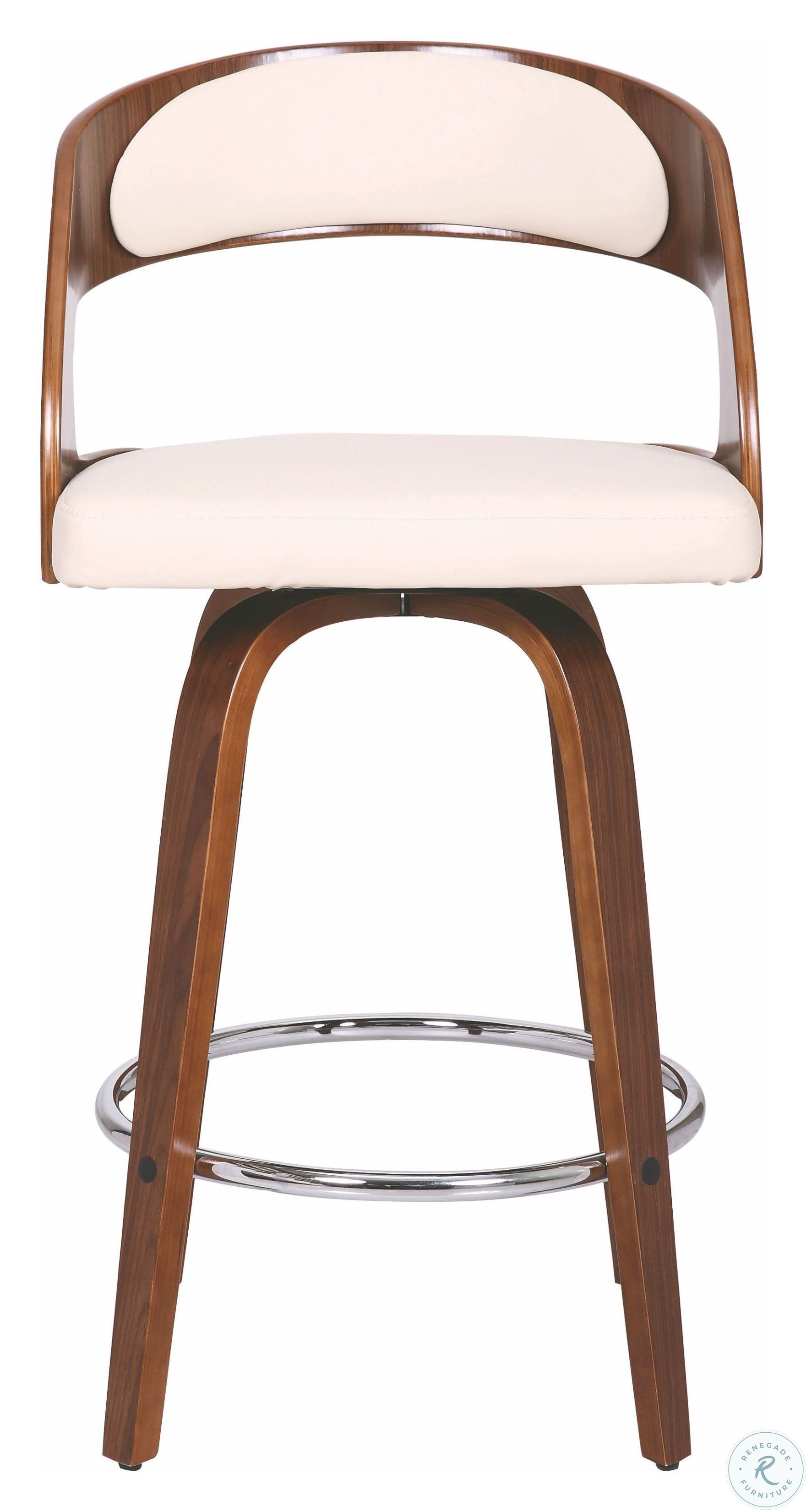Shelly Walnut Wood And Cream Faux Leather 26" Counter Height Swivel ...