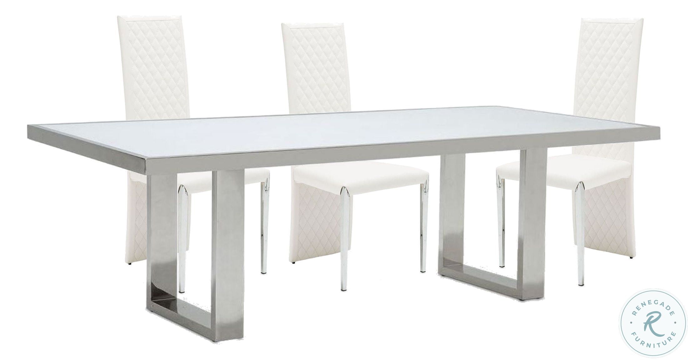 State St Glossy White Rectangular Glass Top Dining Table ...