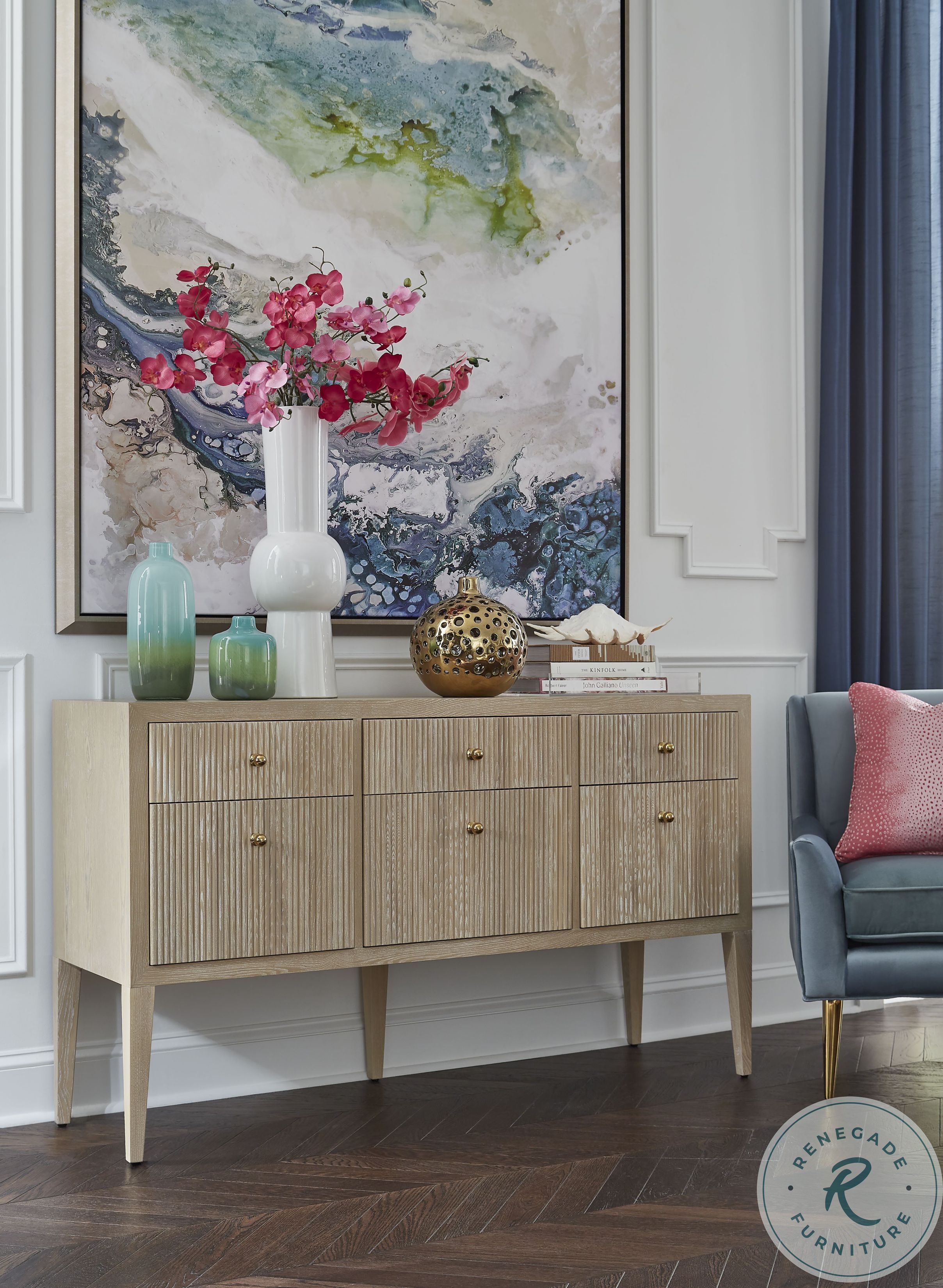 Palmer Cerused Oak Fluted 6 Drawer Buffet From Worlds Away | Coleman ...