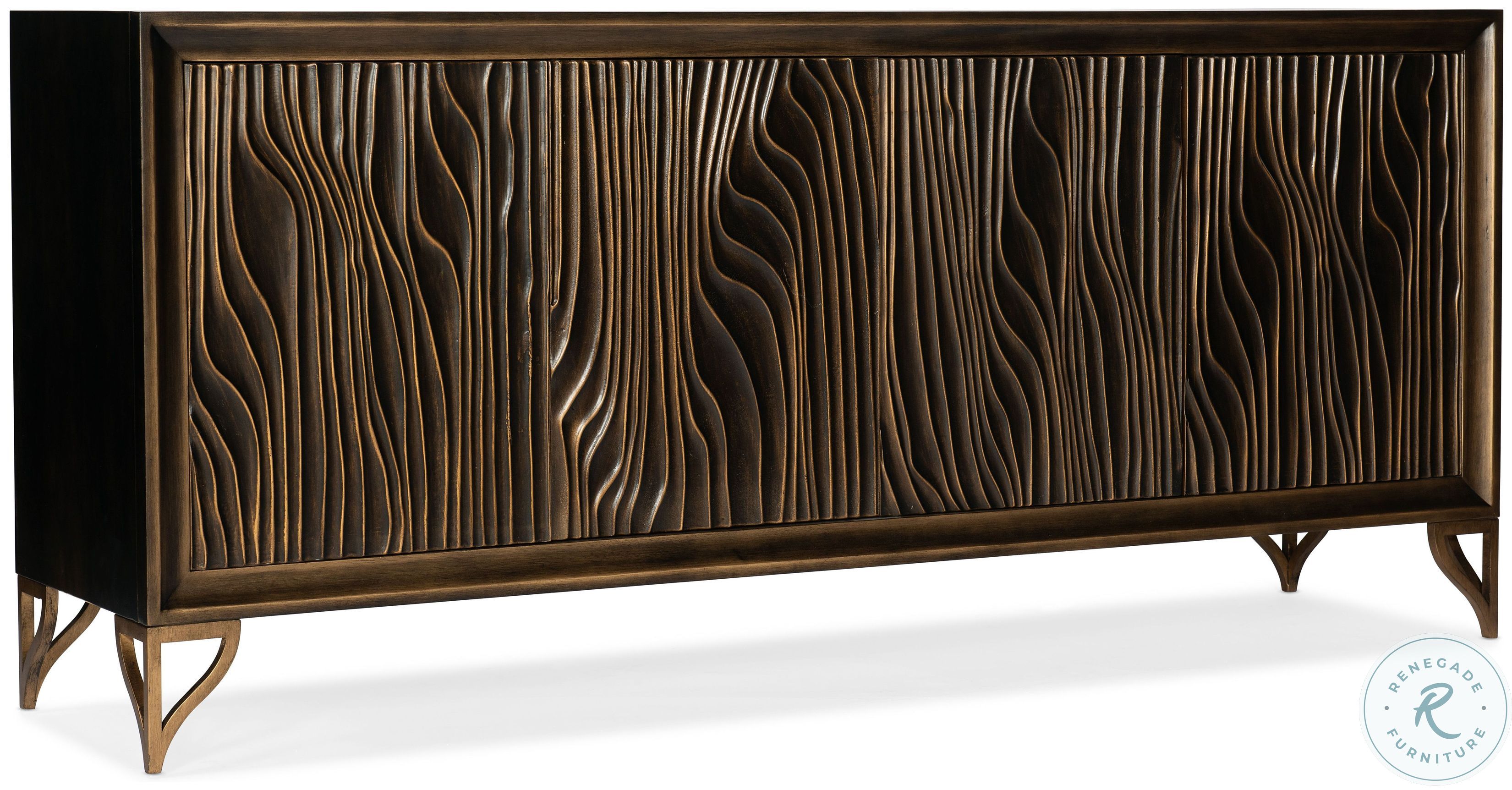 Melange Dark Wood And Gold Mountgomery 4 Door Credenza From Hooker | Home Gallery Stores