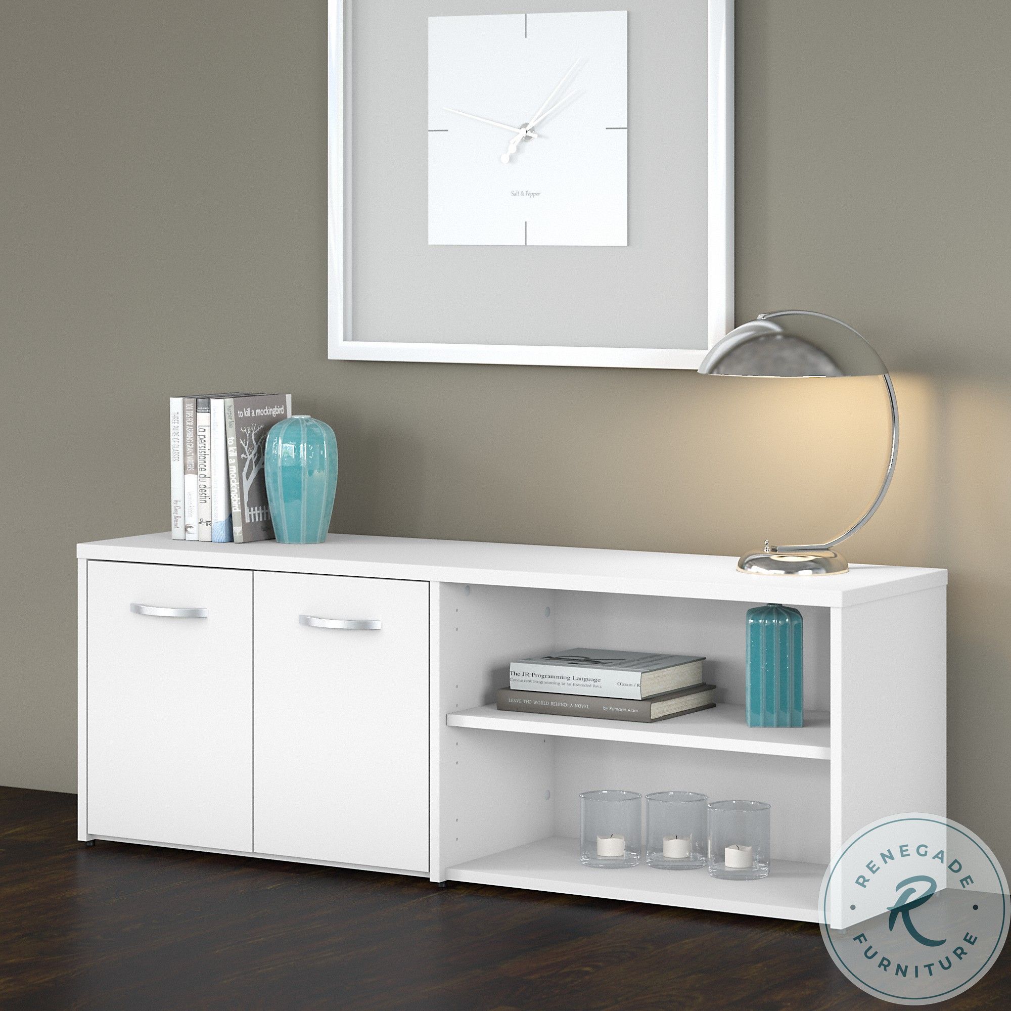 Studio C White Low Storage Cabinet with Doors and Shelves ...