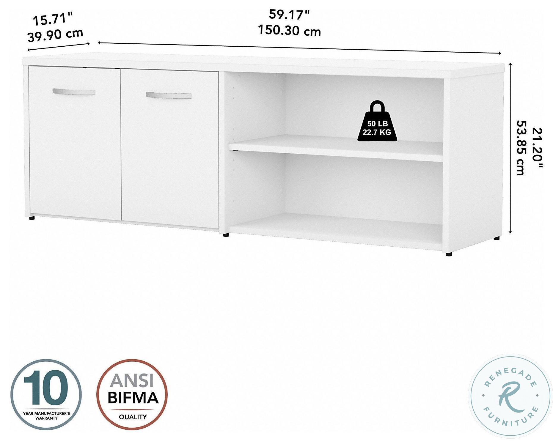 Studio C White Low Storage Cabinet with Doors and Shelves ...