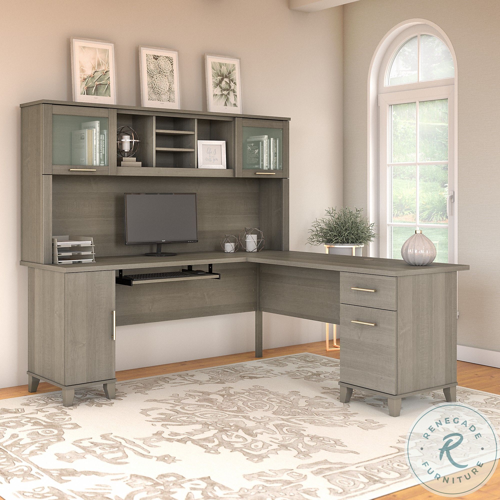 Somerset Ash Gray 72" L Shaped Home Office Set with Hutch ...