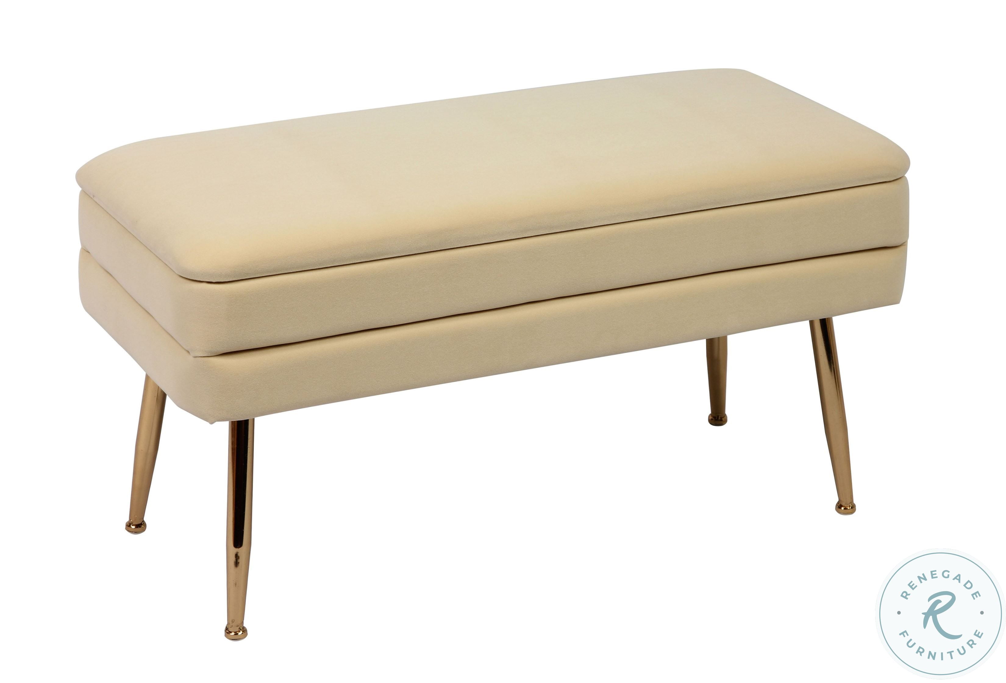 Slashed Ziva Cream Storage Bench | HomeGalleryStores.com | OC6467