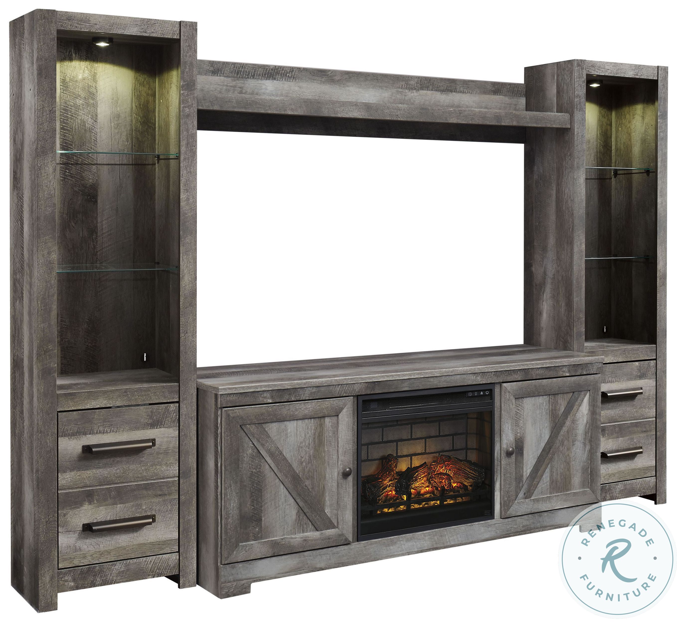 Wynnlow Gray 4 Piece Entertainment Wall Unit with Fireplace ...