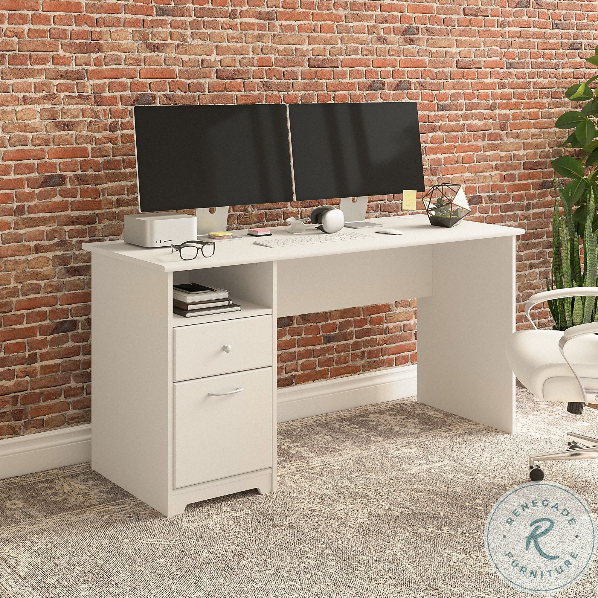 Cabot White 60" Computer Desk with Drawers From Bush Furniture | Home ...