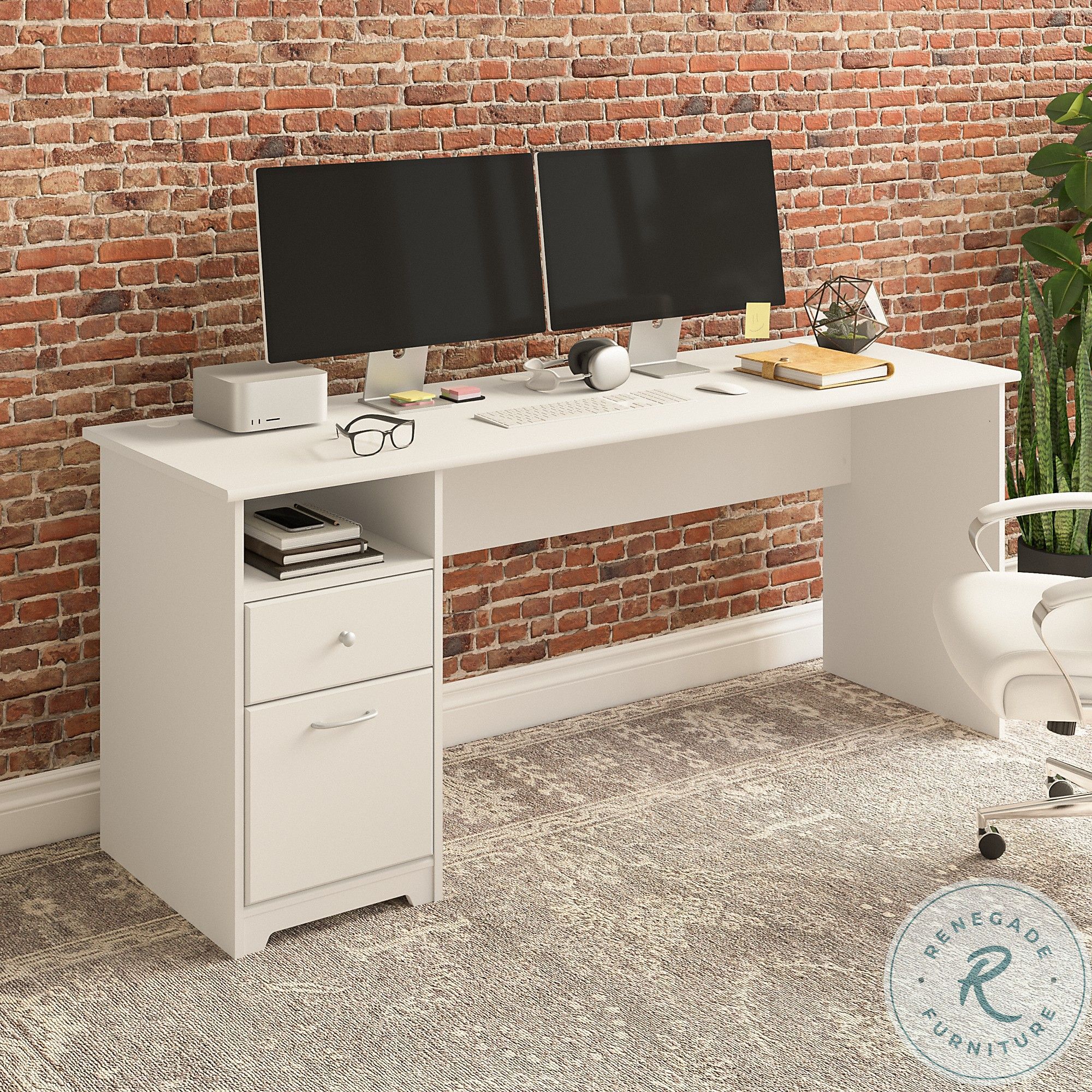 Cabot White 72" Computer Desk with Drawers From Bush Furniture | Home ...