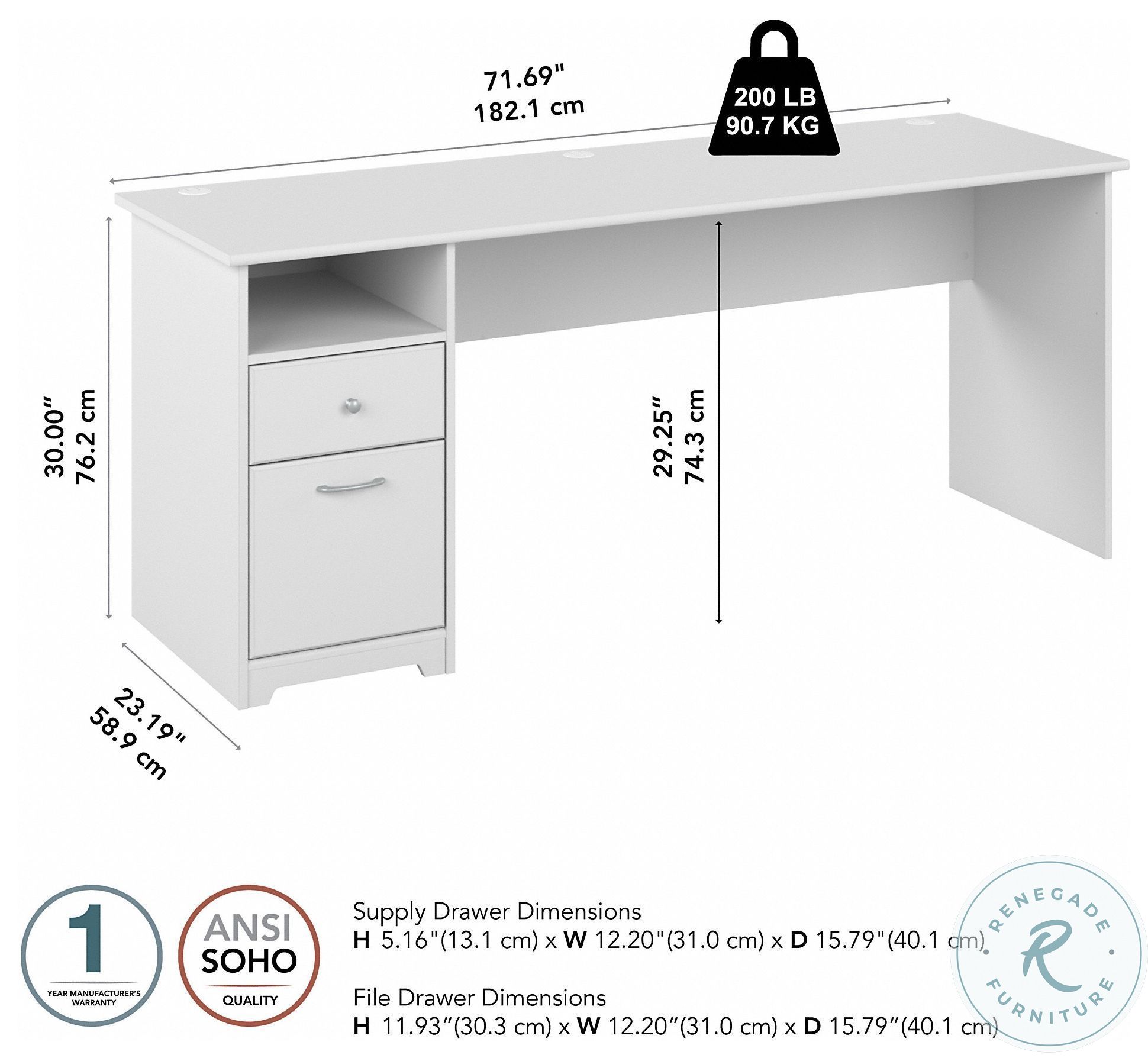 Cabot White 72" Computer Desk with Drawers From Bush Furniture | Home ...
