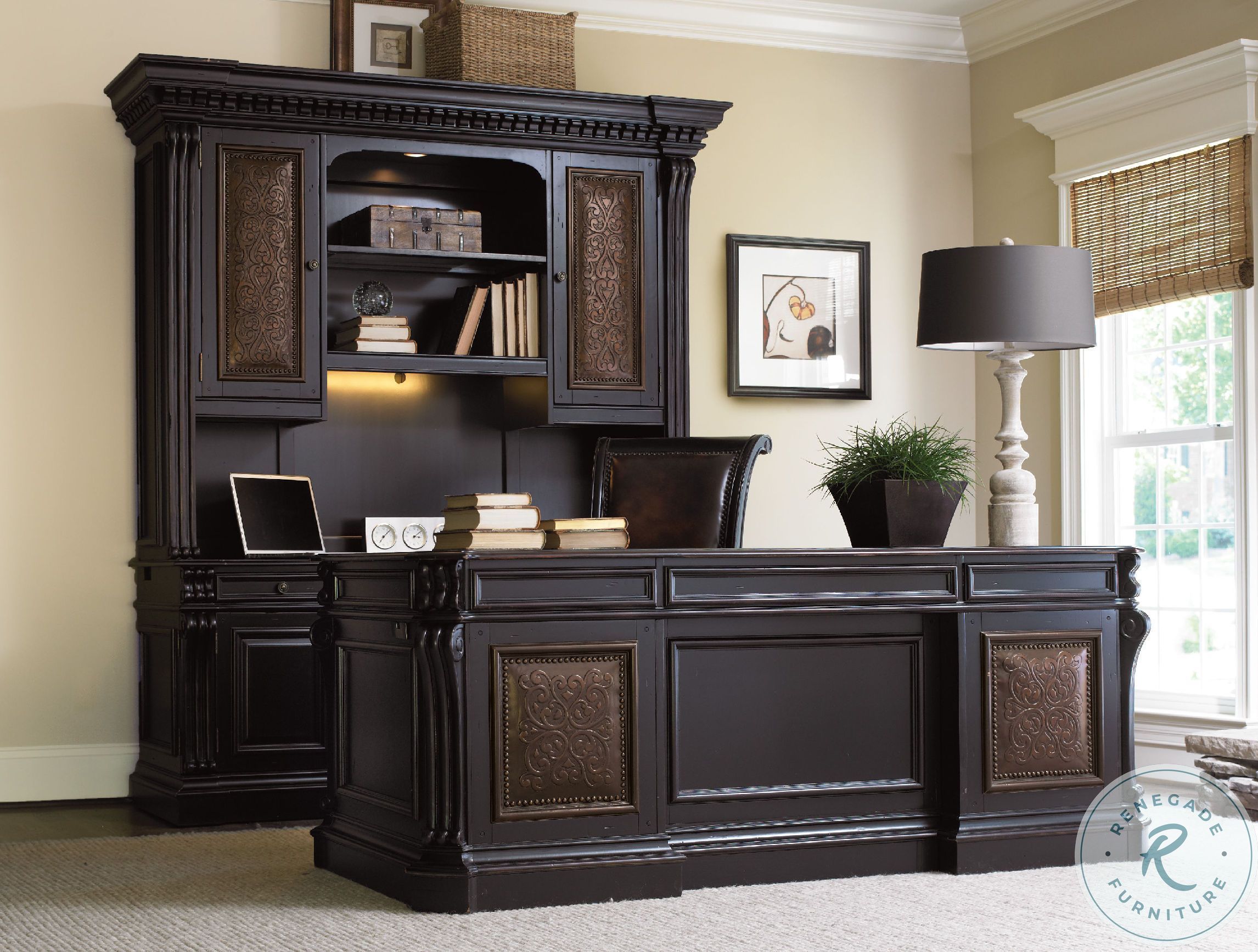 Telluride Black Computer Credenza With Hutch | HomeGalleryStores.com ...